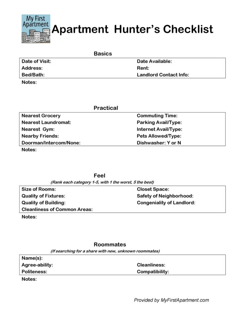 First / New Apartment Checklist - 40 Essential Templates ᐅ TemplateLab