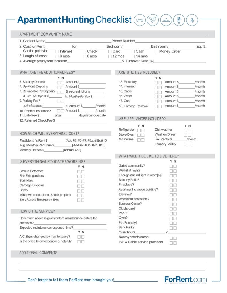 First / New Apartment Checklist - 40 Essential Templates ᐅ TemplateLab
