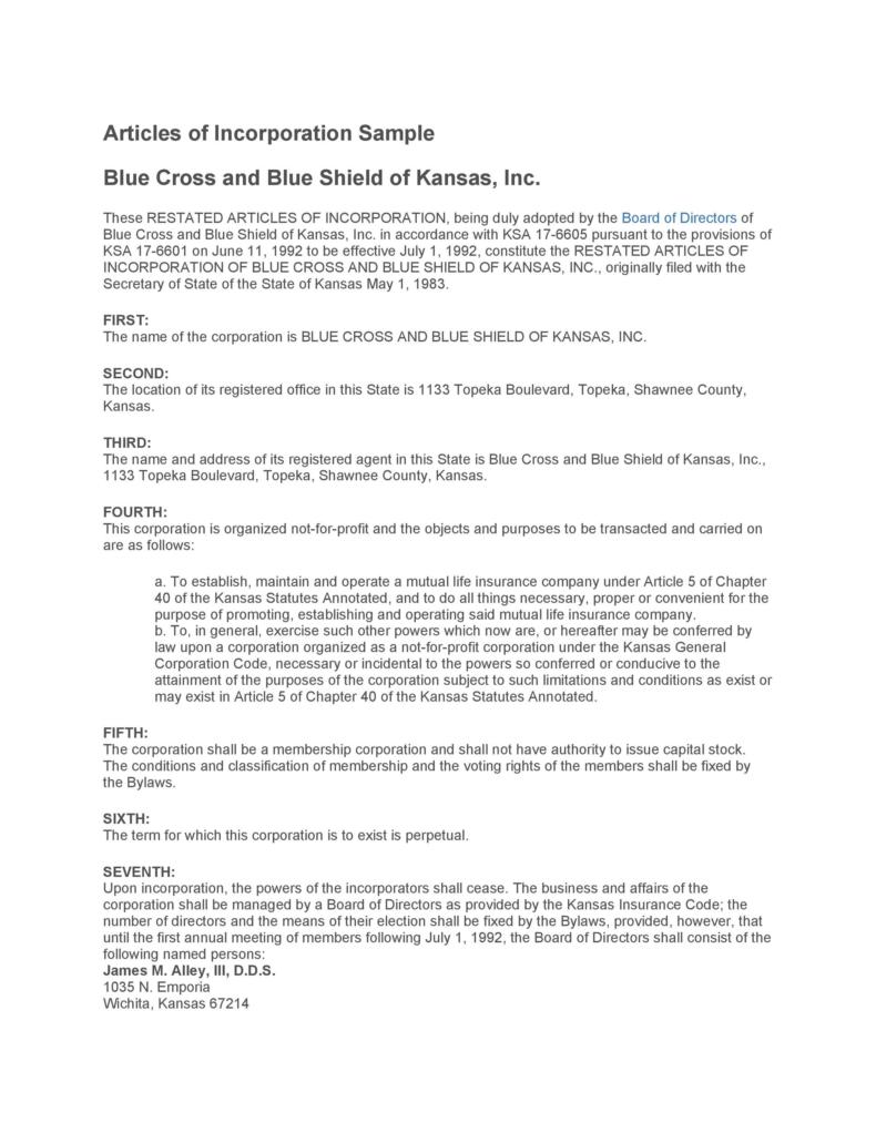 Articles of Incorporation - 47 Templates for Any State ᐅ TemplateLab