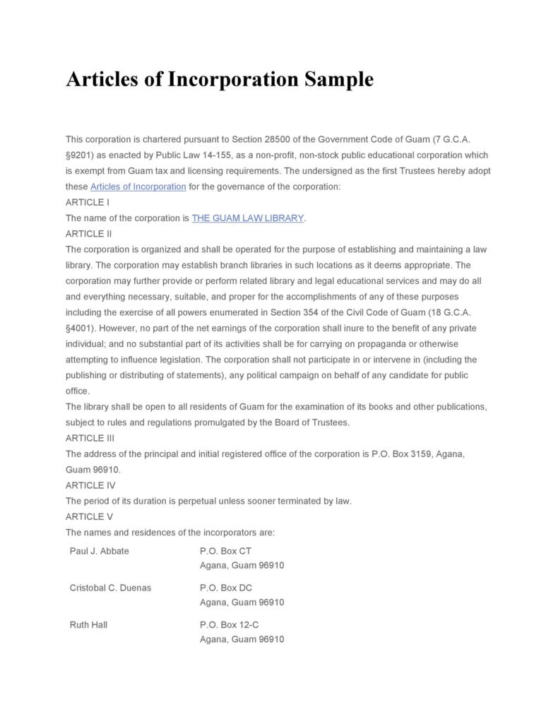 Articles of Incorporation - 47 Templates for Any State ᐅ TemplateLab