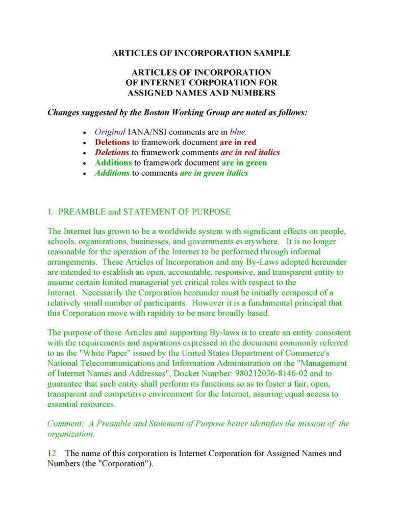 Articles of Incorporation - 47 Templates for Any State ᐅ TemplateLab