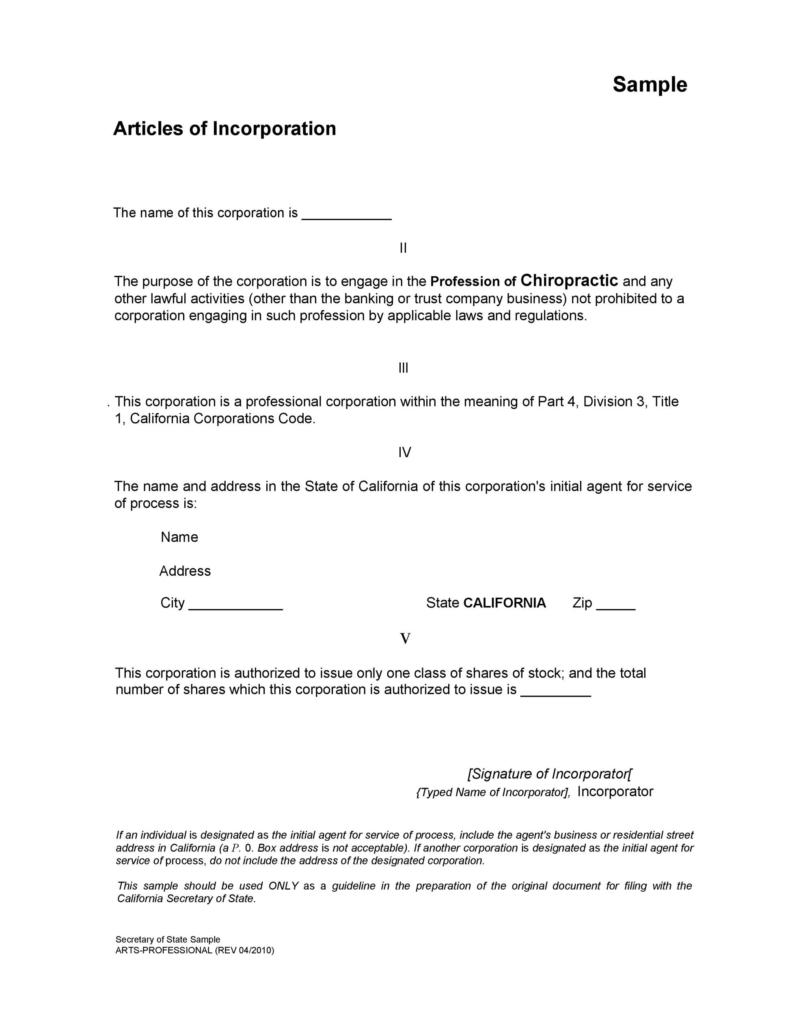 Articles of Incorporation - 47 Templates for Any State ᐅ TemplateLab