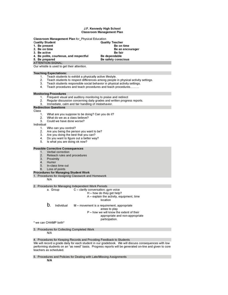Classroom Management Plan - 38 Templates & Examples ᐅ TemplateLab