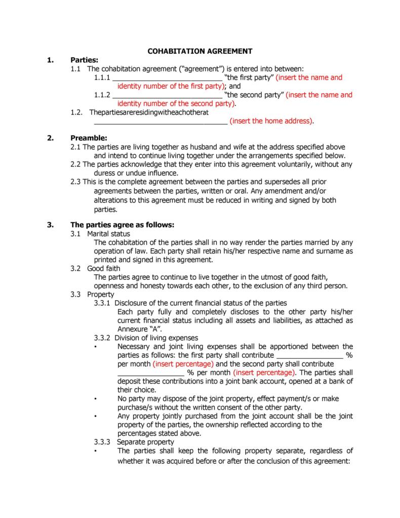 Cohabitation Agreement - 30+ Free Templates & Forms ᐅ TemplateLab