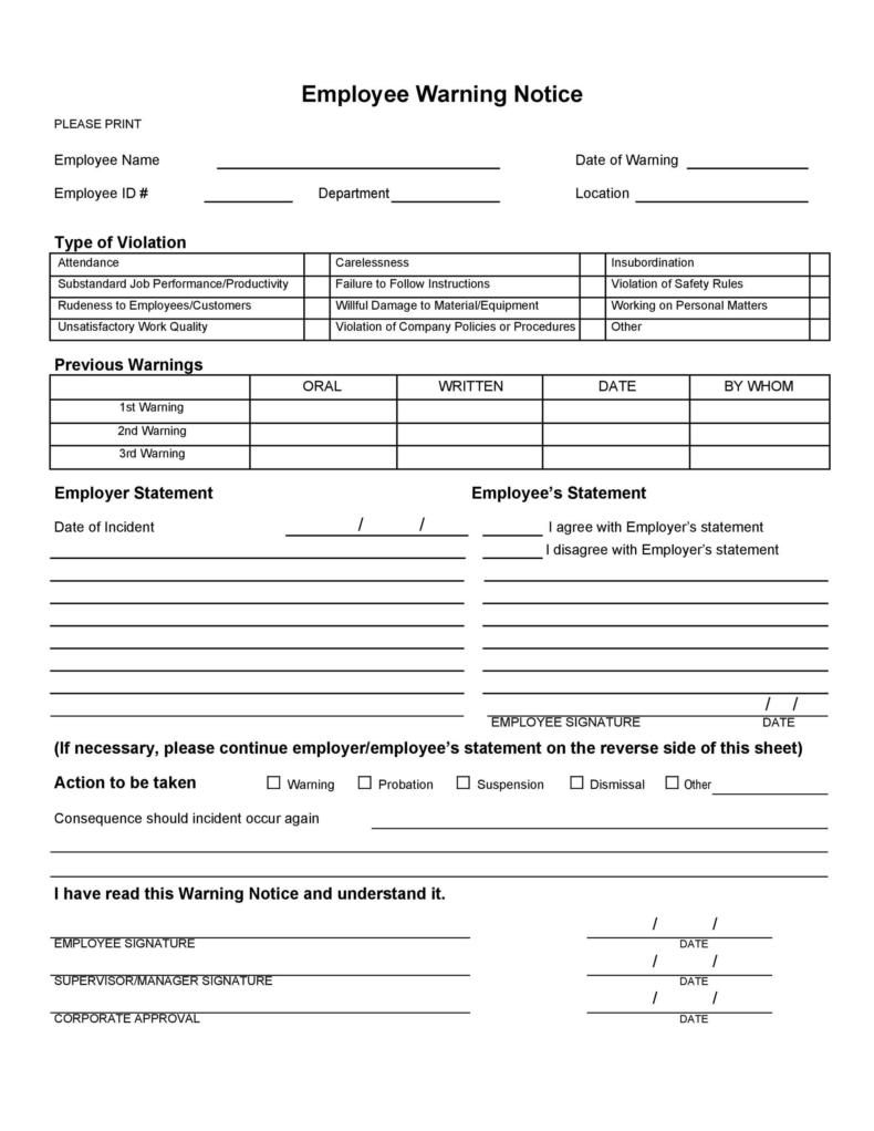 Employee Warning Notice - Download 56 Free Templates & Forms