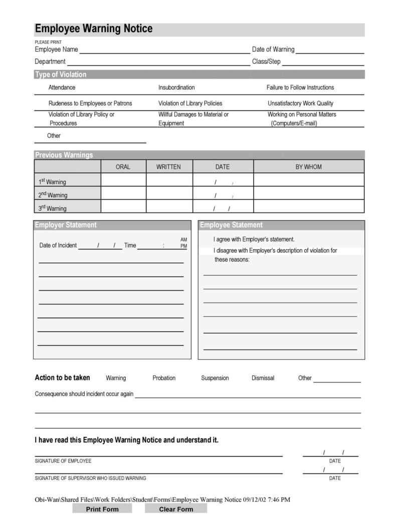 Employee Warning Notice - Download 56 Free Templates & Forms