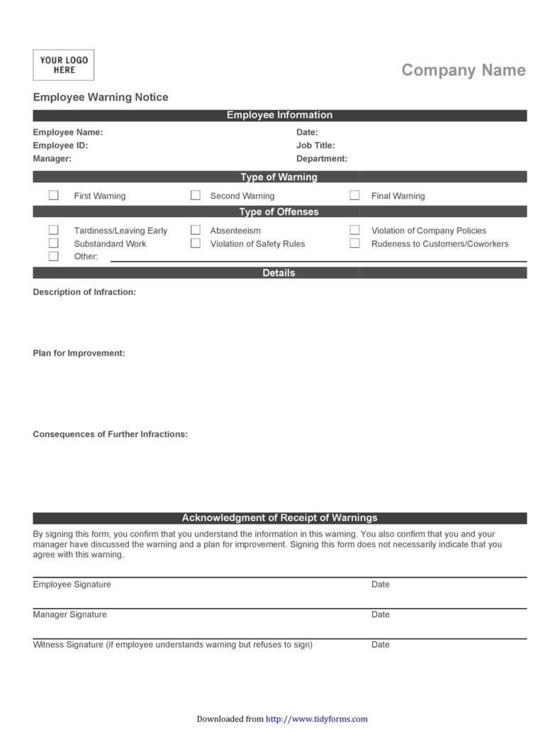 Employee Warning Notice - Download 56 Free Templates & Forms