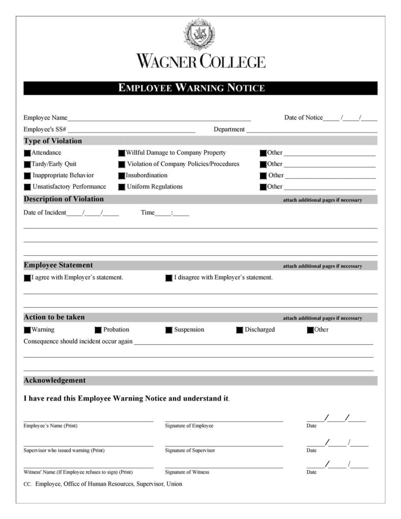 Employee Warning Notice - Download 56 Free Templates & Forms