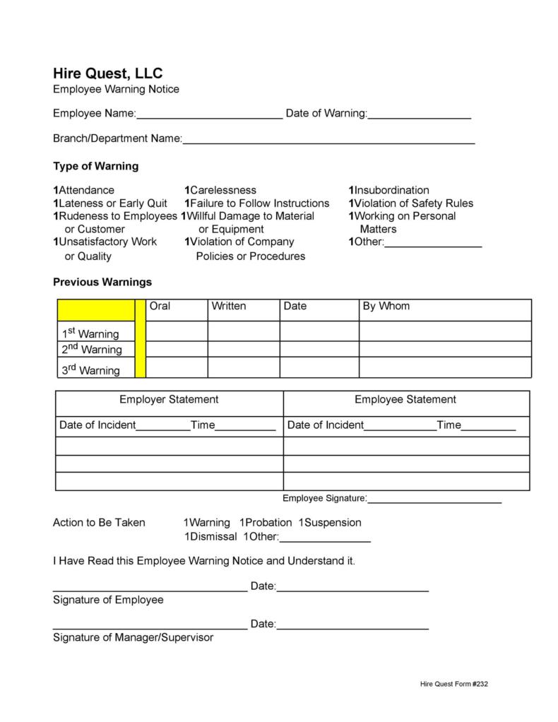 Employee Warning Notice - Download 56 Free Templates & Forms