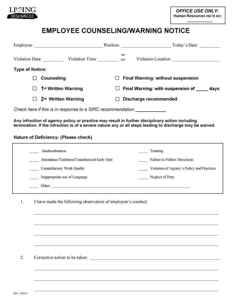 Employee Warning Notice - Download 56 Free Templates & Forms