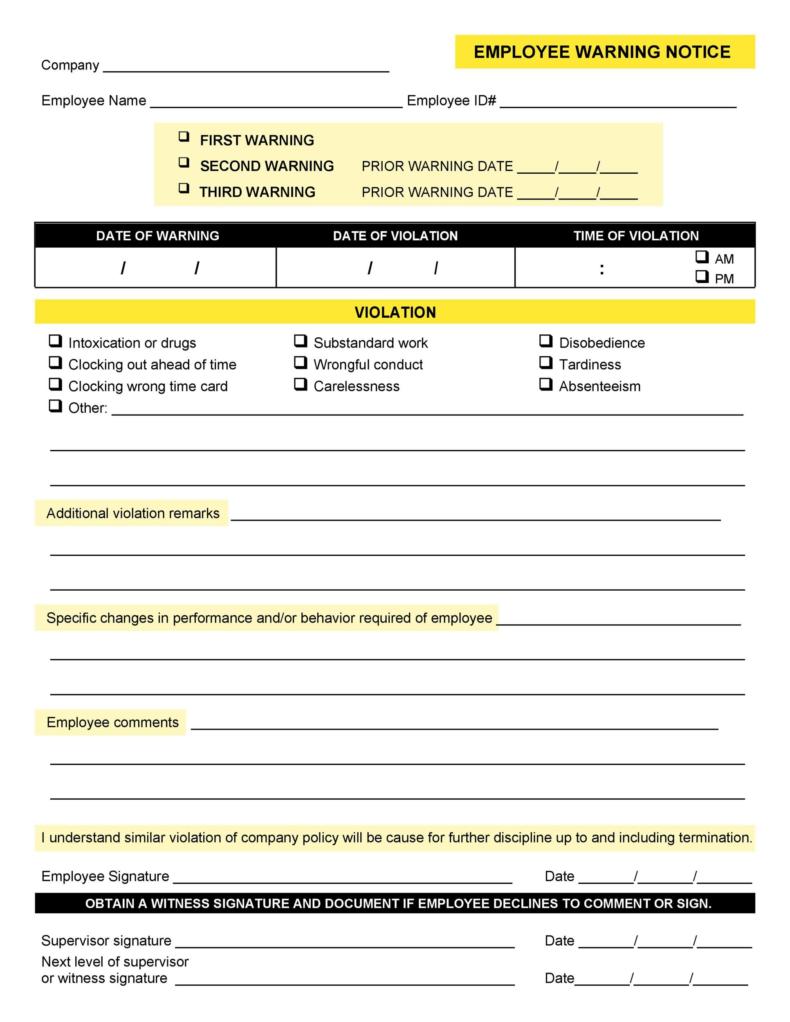 Employee Warning Notice - Download 56 Free Templates & Forms