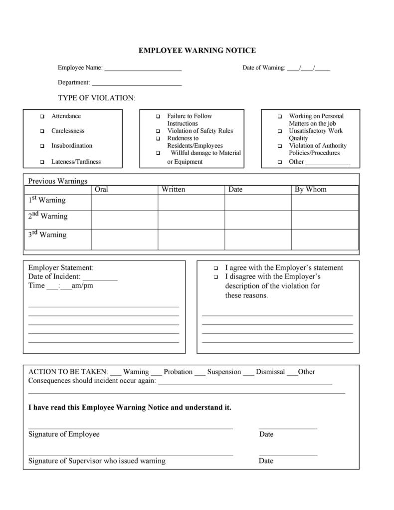 Employee Warning Notice - Download 56 Free Templates & Forms