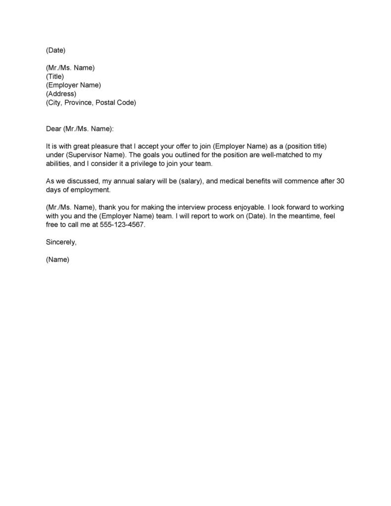 40 Professional Job Offer Acceptance Letter Email Templates TemplateLab