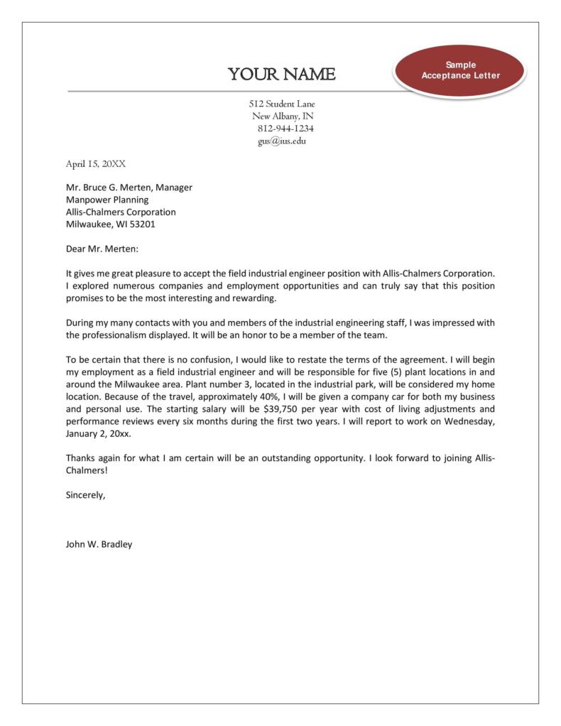 40 Professional Job Offer Acceptance Letter & Email Templates ᐅ TemplateLab