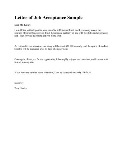 40 Professional Job Offer Acceptance Letter & Email Templates ᐅ TemplateLab