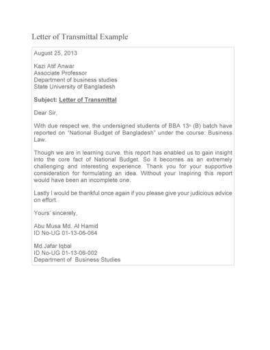 Letter of Transmittal - 40+ Great Examples & Templates ᐅ TemplateLab