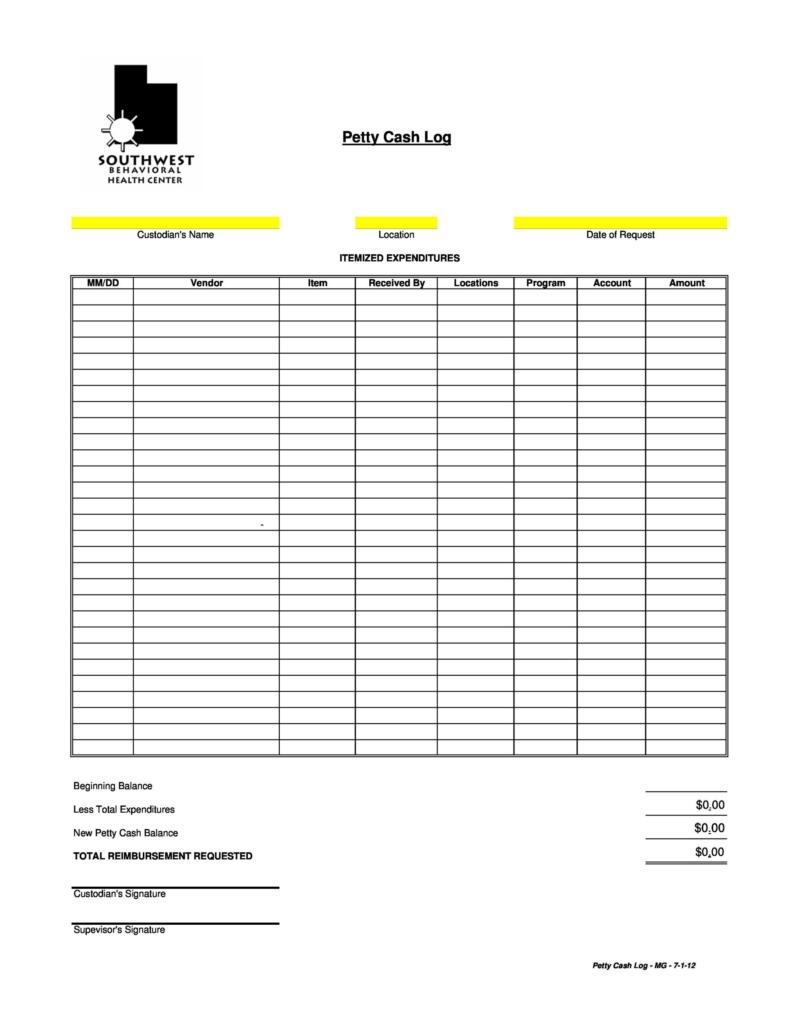 40 Petty Cash Log Templates & Forms [Excel, PDF, Word] ᐅ TemplateLab