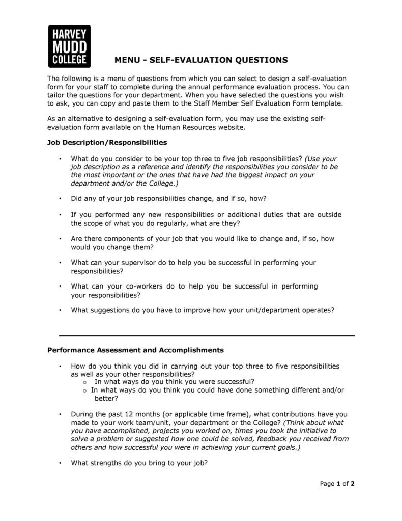 50 Self Evaluation Examples Forms And Questions ᐅ Templatelab