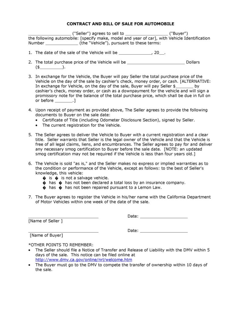 42 Printable Vehicle Purchase Agreement Templates [Word, PDF]