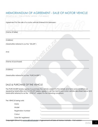42 Printable Vehicle Purchase Agreement Templates [Word, PDF]