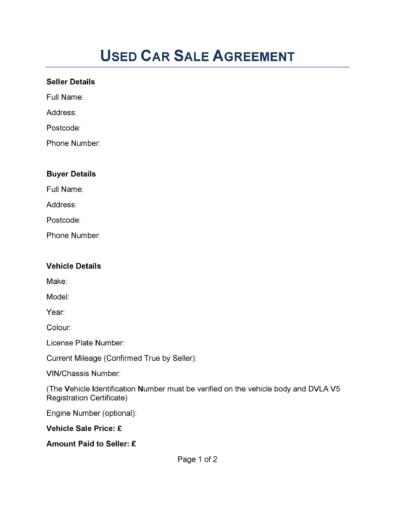 42 Printable Vehicle Purchase Agreement Templates [Word, PDF]