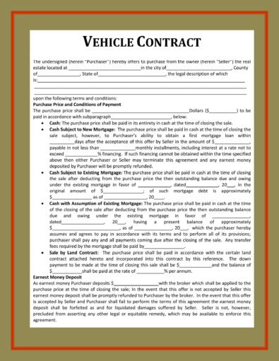 42 Printable Vehicle Purchase Agreement Templates [Word, PDF]