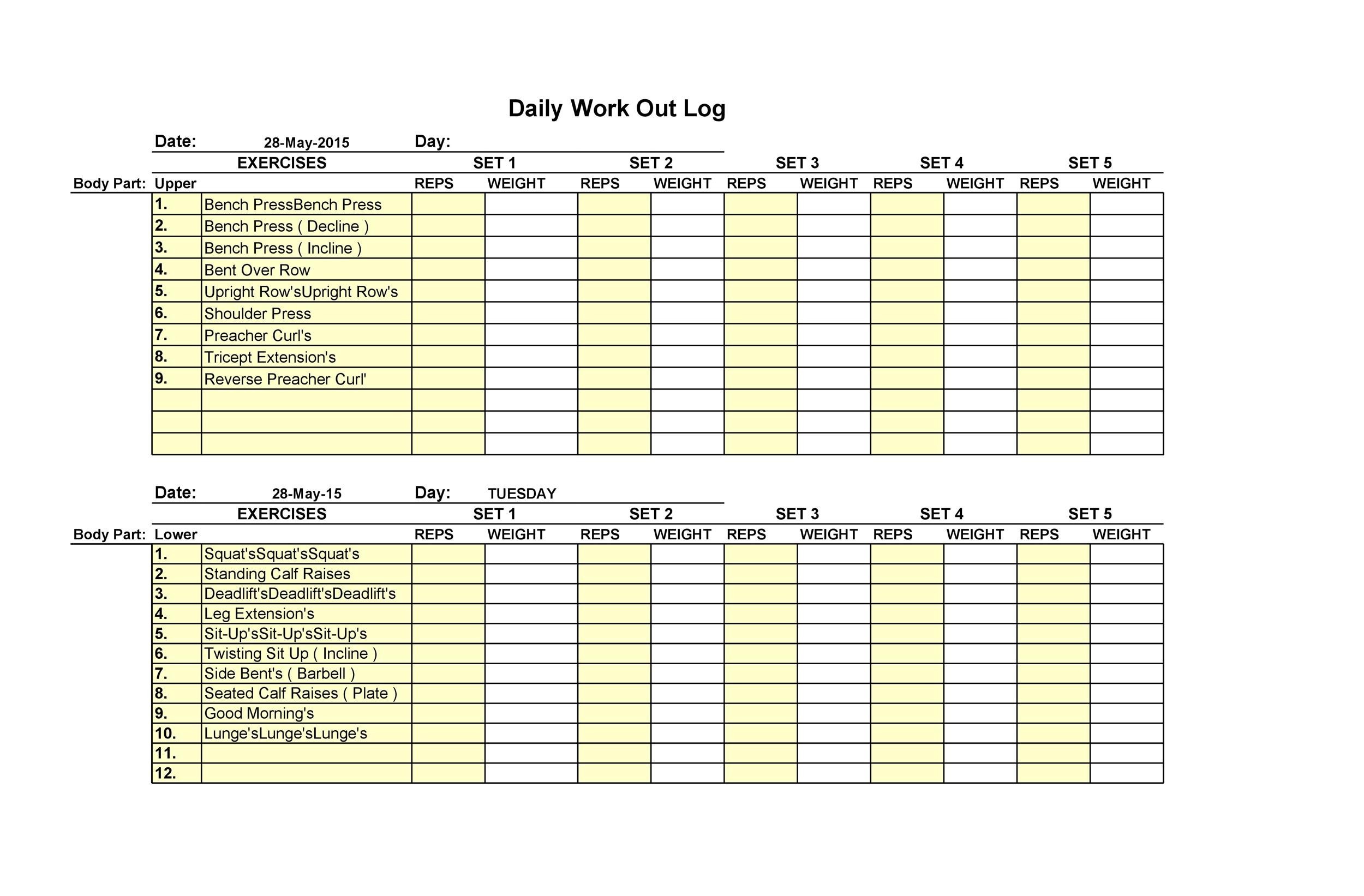 40 Effective Workout Log Calendar Templates TemplateLab