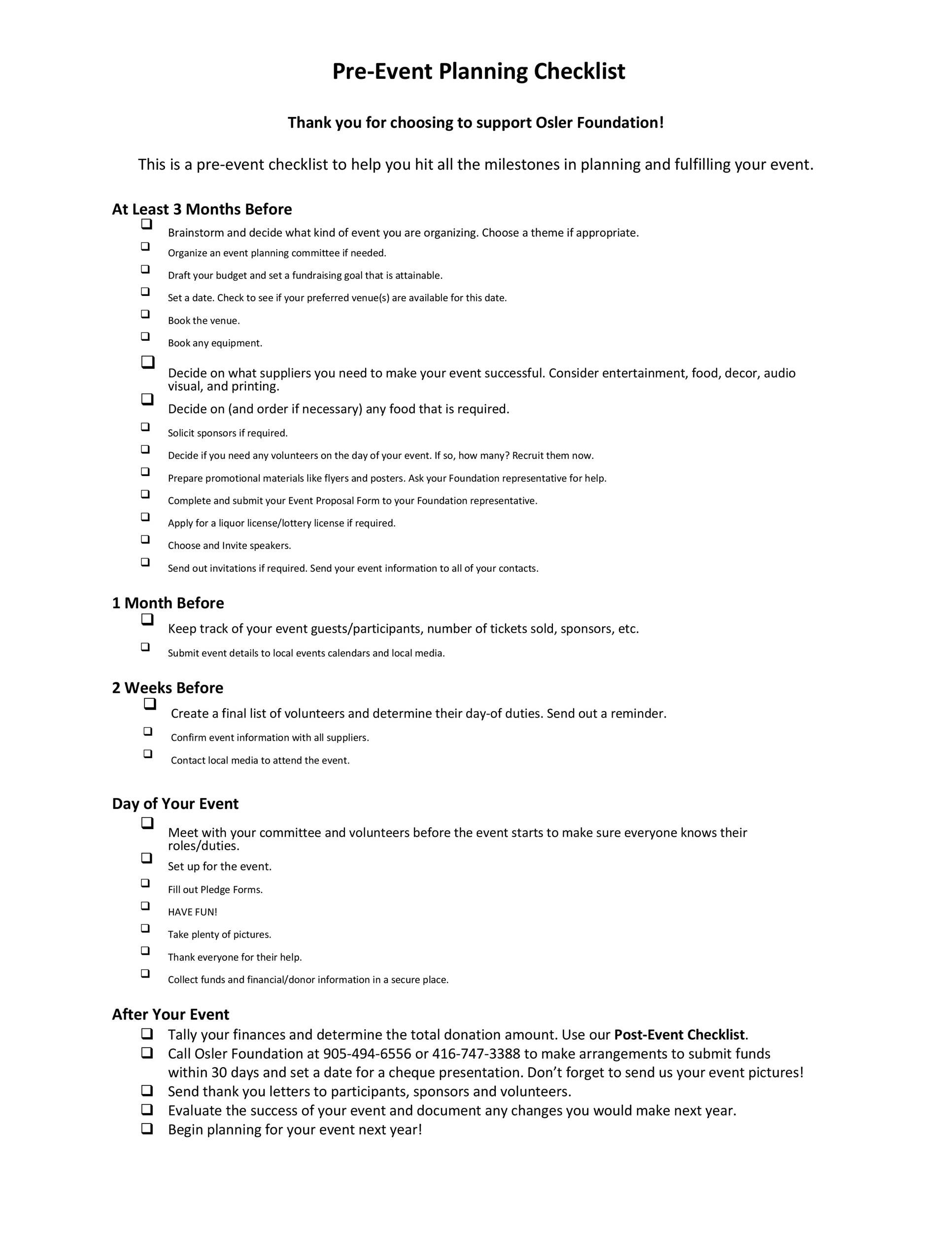 Charity Fundraiser Event Checklist Charity Fundraiser Event Checklist