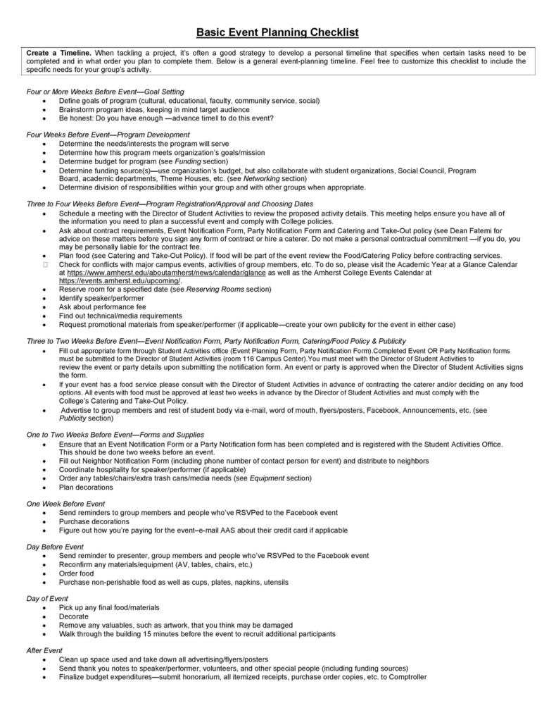 50 Professional Event Planning Checklist Templates ᐅ TemplateLab