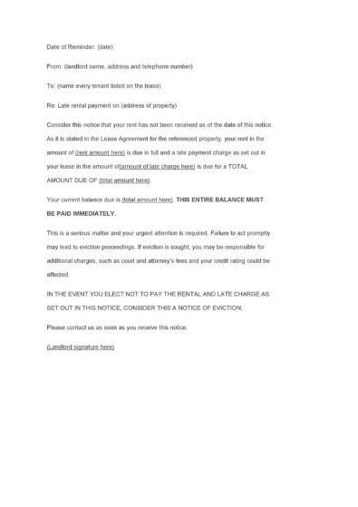 34 Printable Late Rent Notice Templates ᐅ TemplateLab