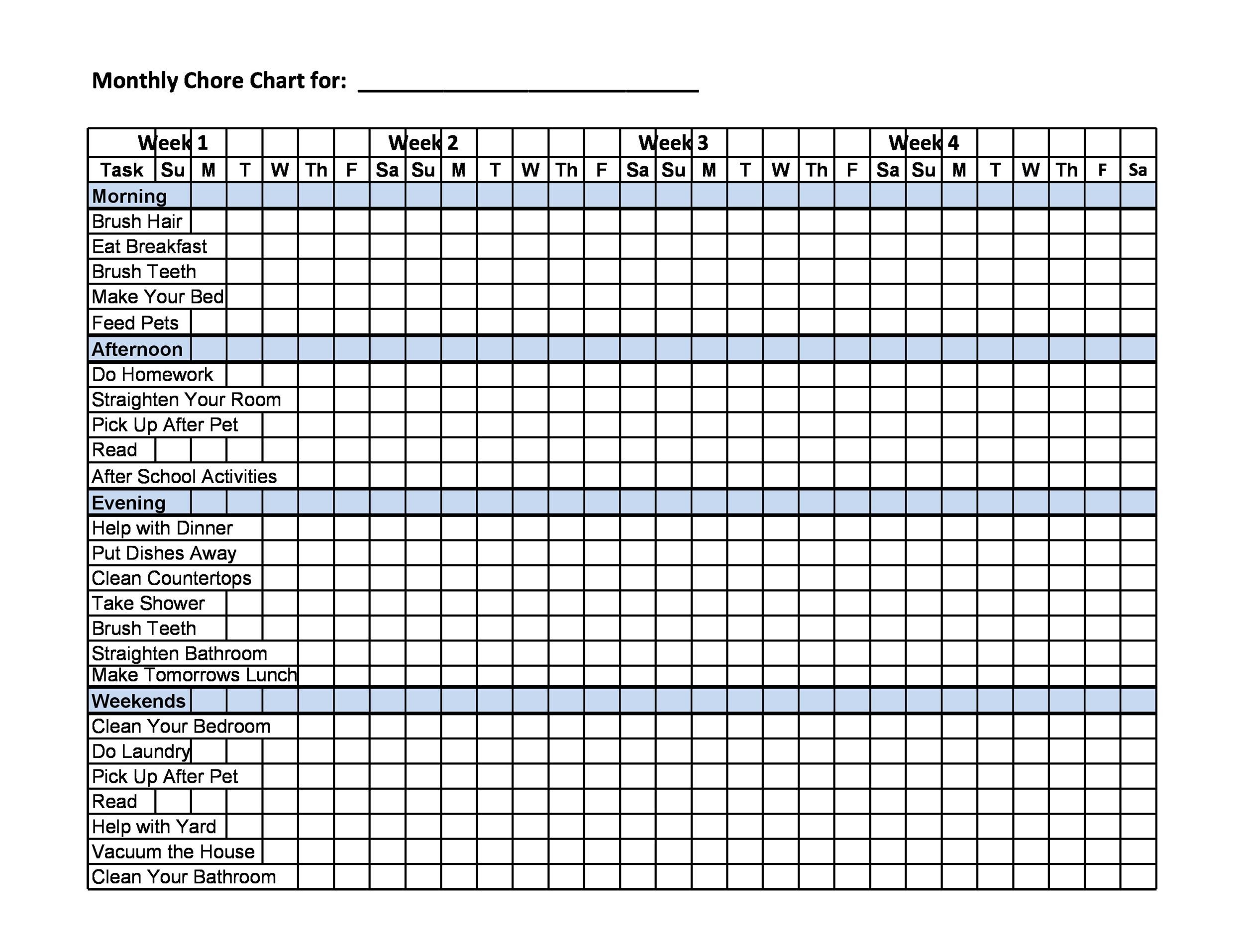 Printable Monthly Chore Chart - Printable Templates Free Printable Monthly Chore Chart - Printable Templates Free