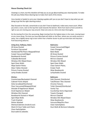 40 Printable House Cleaning Checklist Templates ᐅ TemplateLab