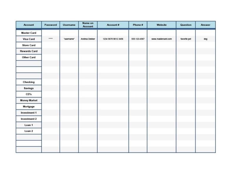 33 Best Password List Templates (Word, Excel & PDF) ᐅ TemplateLab