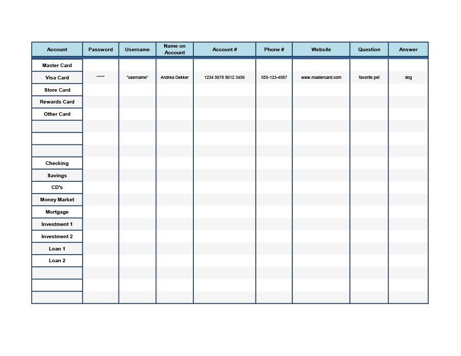 33 Best Password List Templates (Word, Excel & PDF) ᐅ TemplateLab