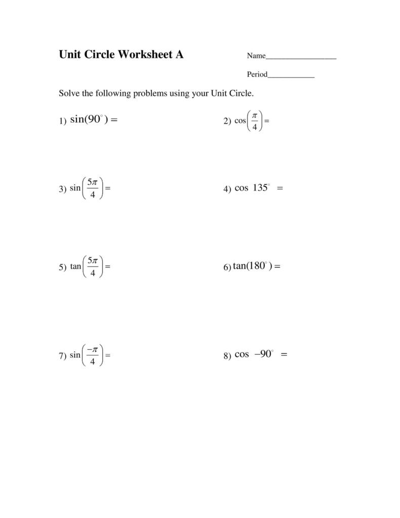42 Printable Unit Circle Charts & Diagrams (Sin, Cos, Tan, Cot etc)