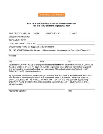 43 Credit Card Authorization Forms Templates {Ready-to-Use}