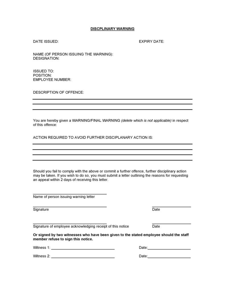 49 Professional Warning Letters (Free Templates) ᐅ TemplateLab