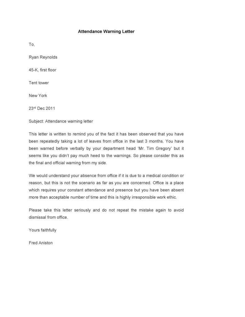 49 Professional Warning Letters (Free Templates) ᐅ TemplateLab