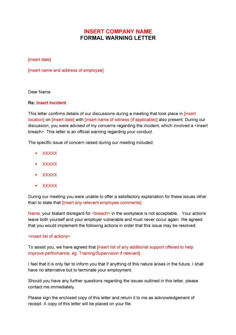 49 Professional Warning Letters (Free Templates) ᐅ TemplateLab