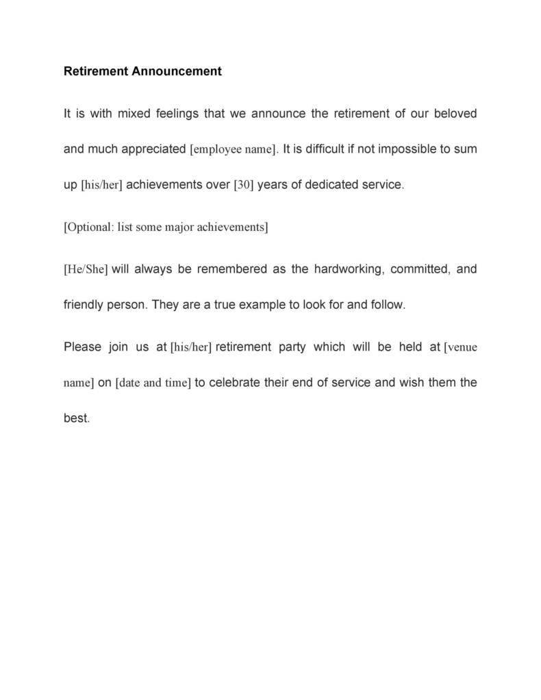 38 Professional Retirement Announcement Letters & Emails ᐅ TemplateLab