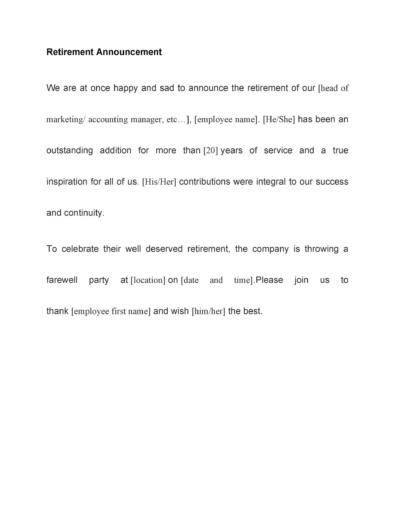 38 Professional Retirement Announcement Letters & Emails ᐅ TemplateLab