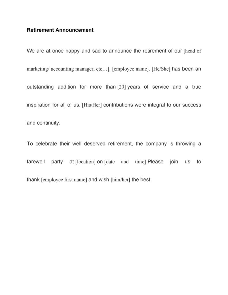 38 Professional Retirement Announcement Letters & Emails ᐅ TemplateLab