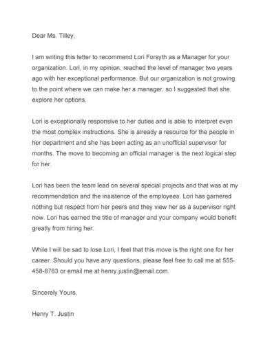 50 Best Recommendation Letters For Employee From Manager