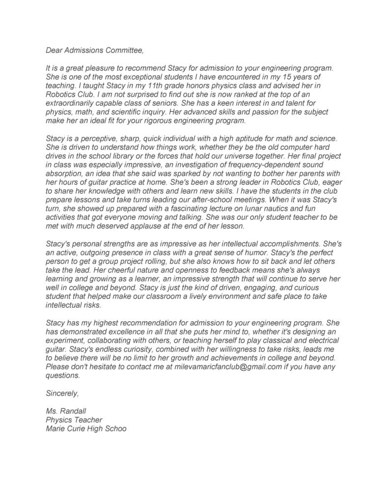 50 Amazing Recommendation Letters For Student From Teacher