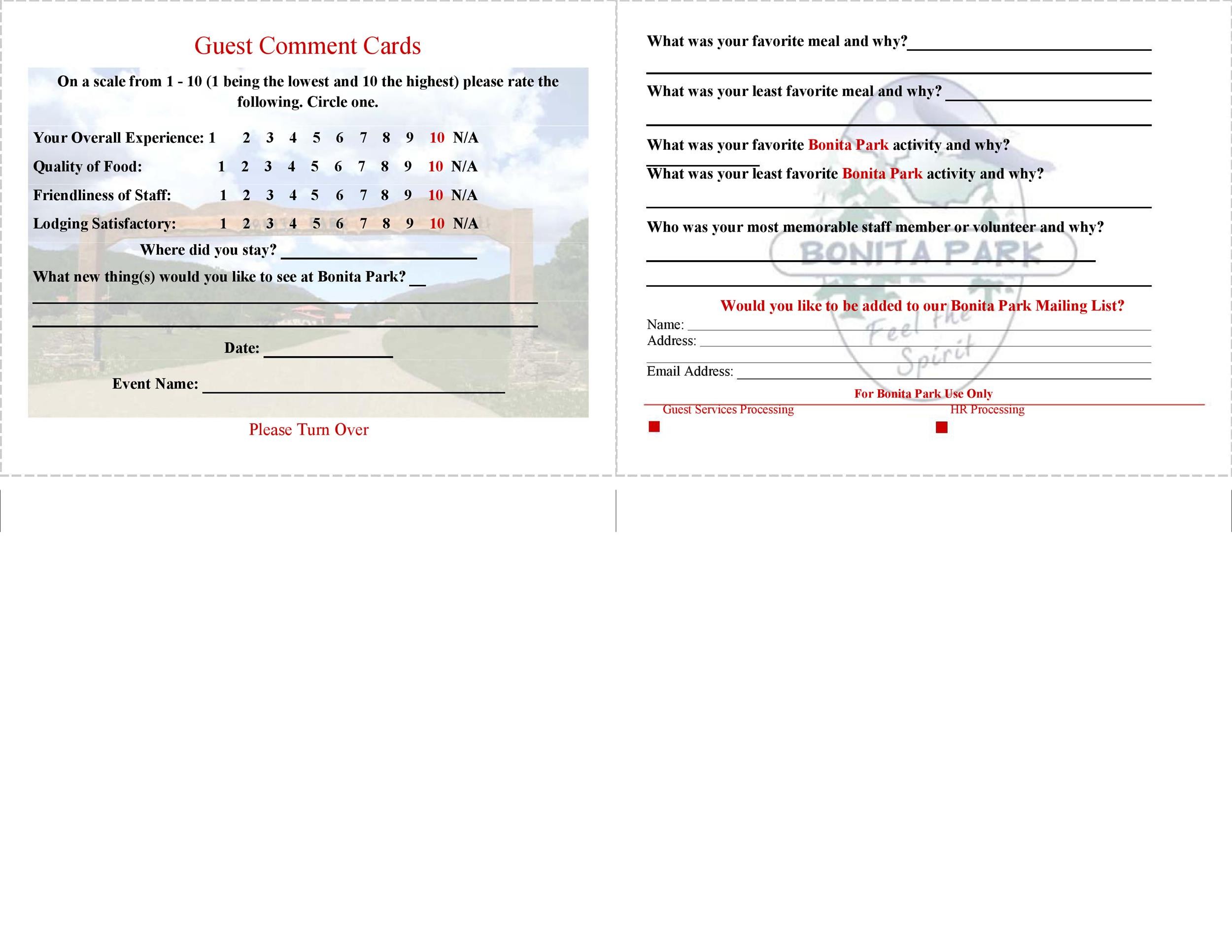 50 Printable Comment Card & Feedback Form Templates ᐅ TemplateLab