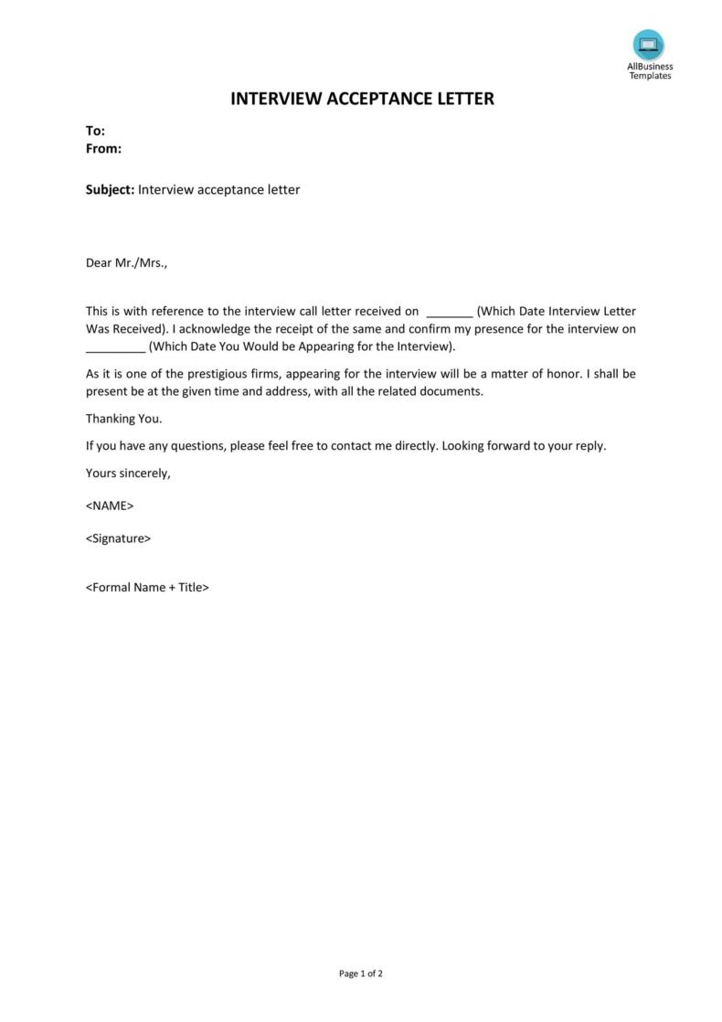 38 Professional Interview Acceptance Emails (+Smart Tips) ᐅ TemplateLab