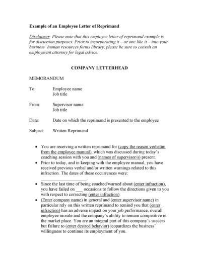 50 Effective Letters of Reprimand Templates (MS Word) ᐅ TemplateLab