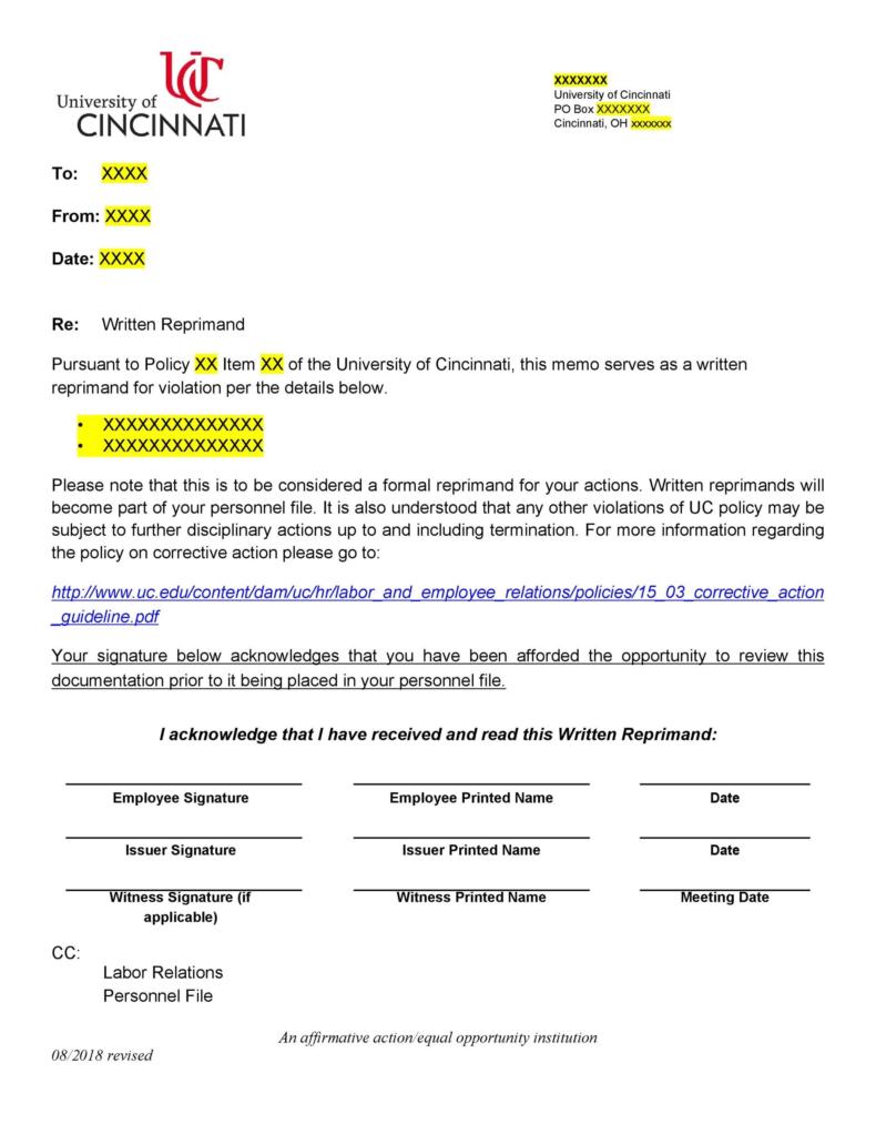 50 Effective Letters of Reprimand Templates (MS Word) ᐅ TemplateLab