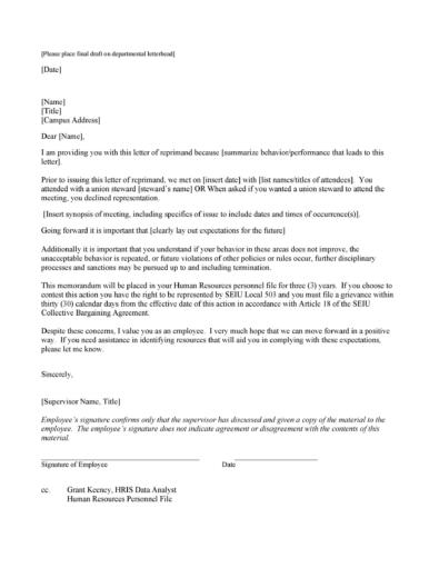 50 Effective Letters of Reprimand Templates (MS Word) ᐅ TemplateLab