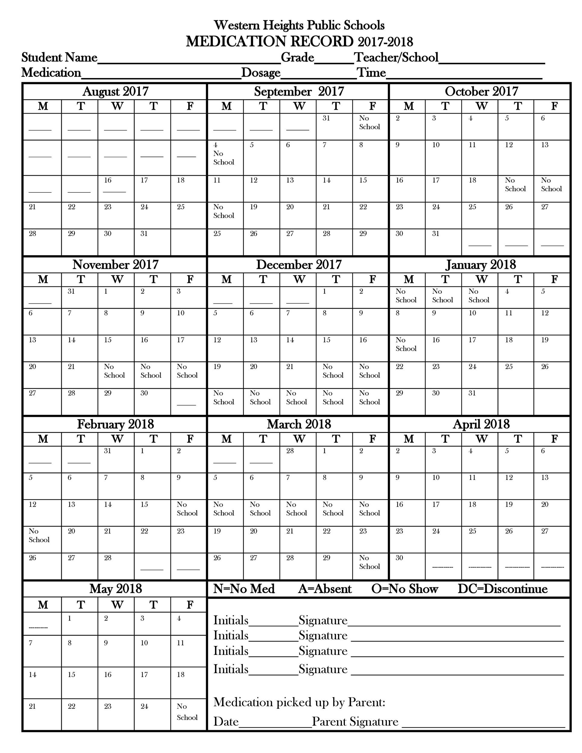 Medication Calendar Printable